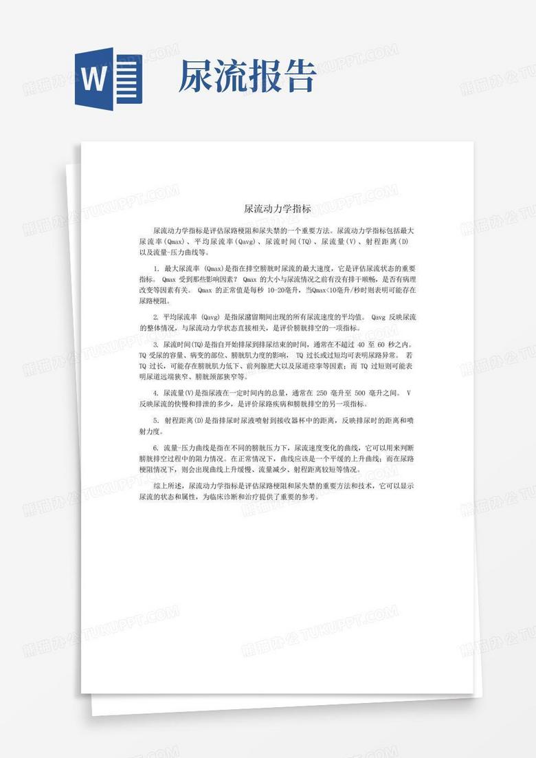 尿流动力学指标Word模板下载 编号lpbearrv 熊猫办公