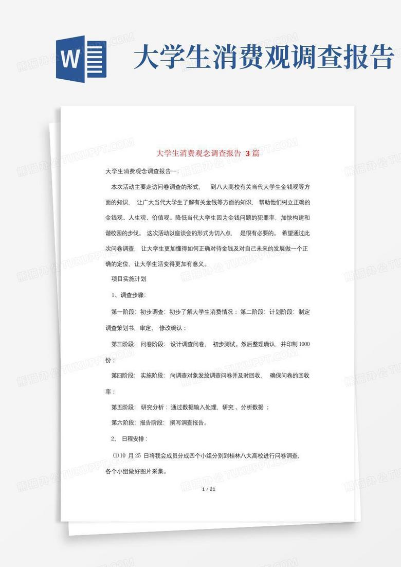 大学生消费观念调查报告3篇Word模板下载 编号qzkvapoo 熊猫办公