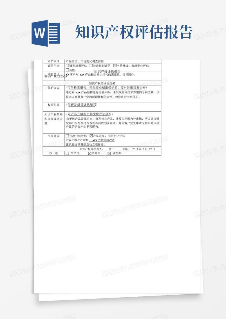 知识产权评估报告Word模板下载 编号lmakvkbb 熊猫办公
