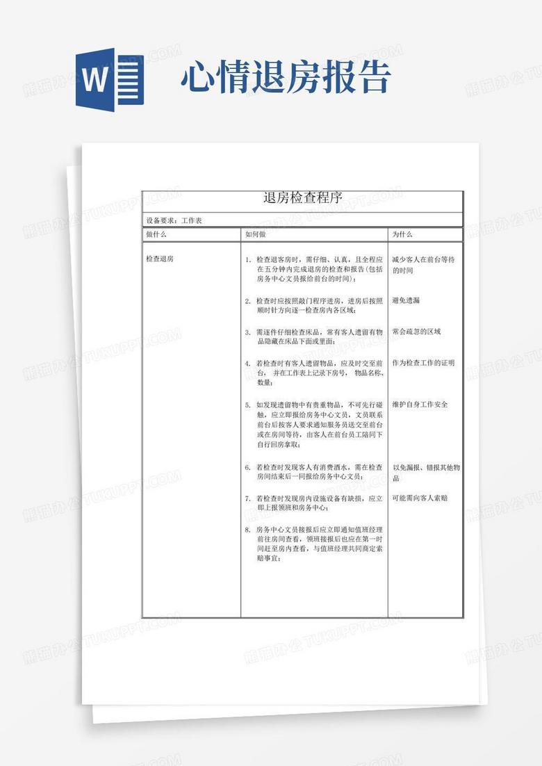 酒店客房退房检查程序 详细 Word模板下载 编号qvjezrwy 熊猫办公