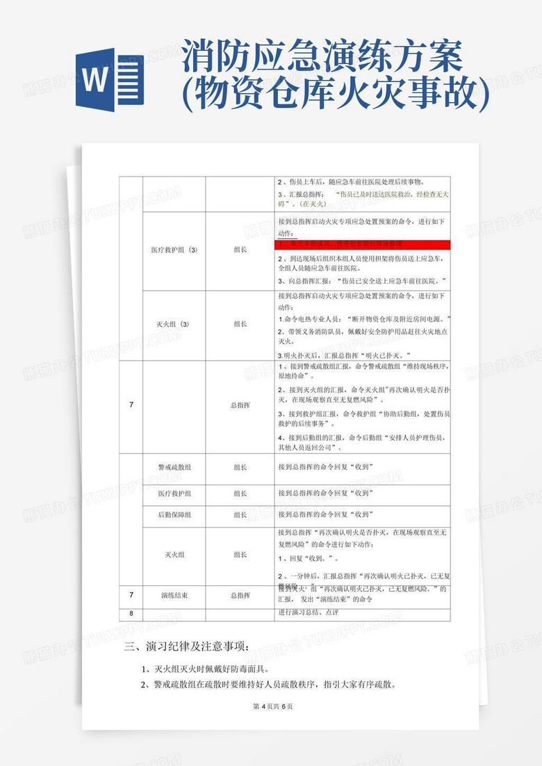 消防应急演练方案 物资仓库火灾事故 Word模板下载 编号lwwjmrmn 熊猫办公