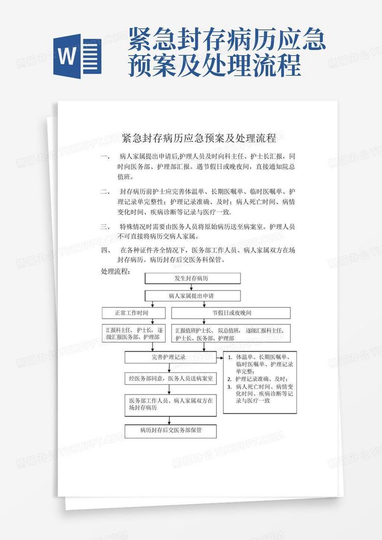 紧急封存病历应急预案及处理流程Word模板下载 编号lenjnjoj 熊猫办公