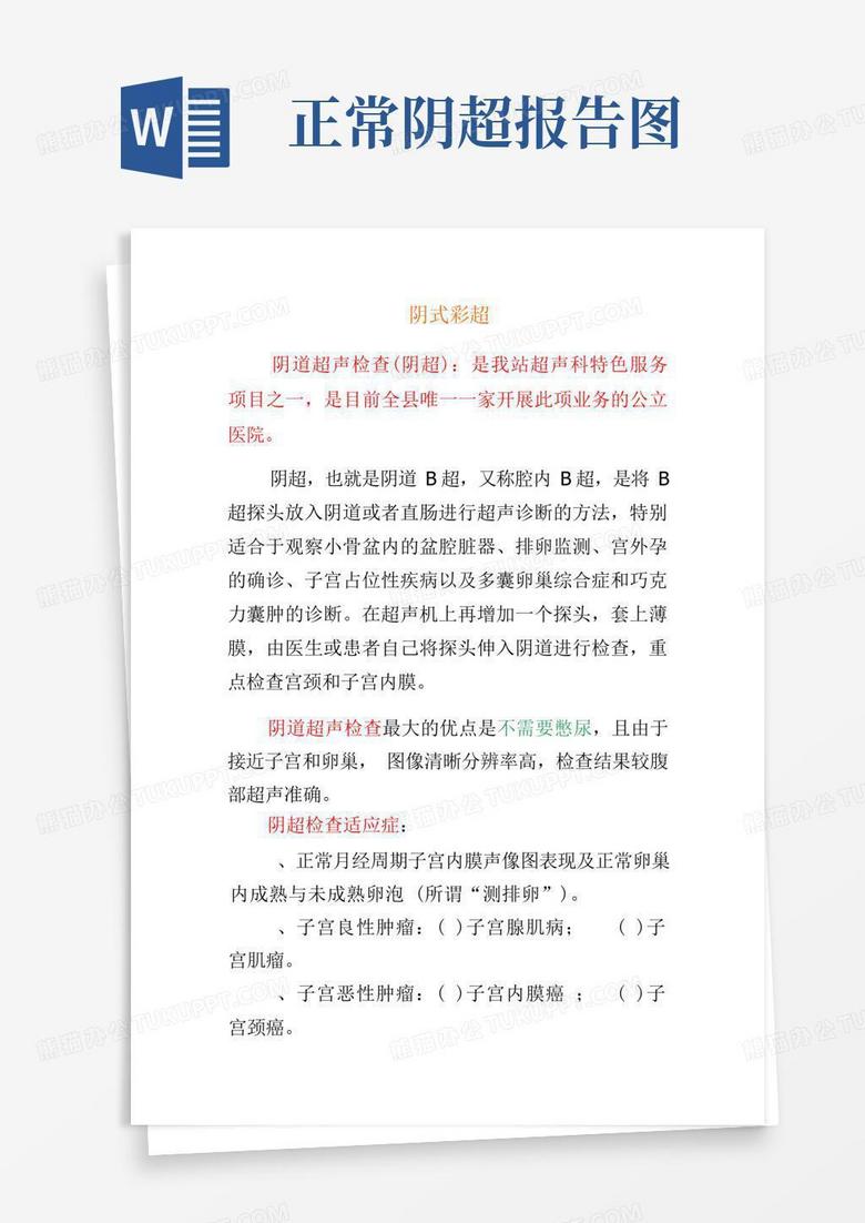 阴式彩超Word模板下载 编号qoazkypd 熊猫办公
