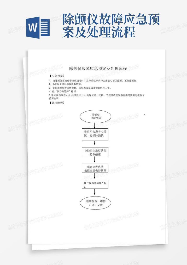 除颤仪故障应急预案及处理流程Word模板下载 编号lrrkvebm 熊猫办公