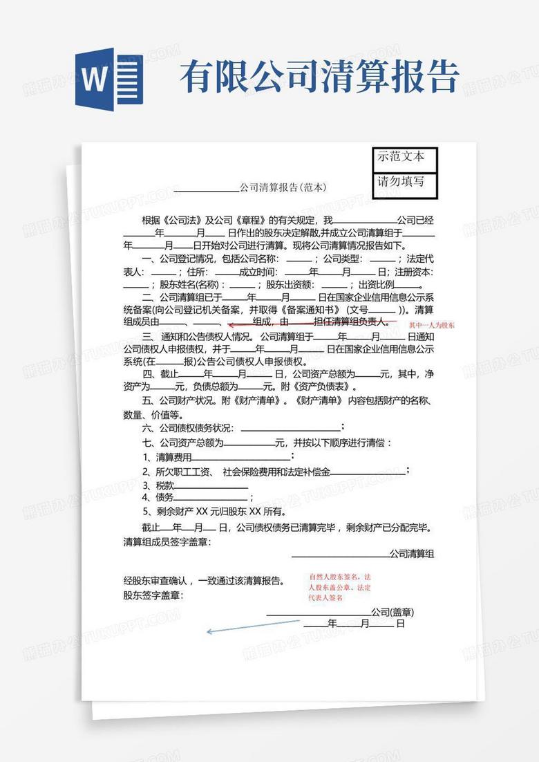 一人有限公司清算报告 范本 Word模板下载 编号lgraxong 熊猫办公