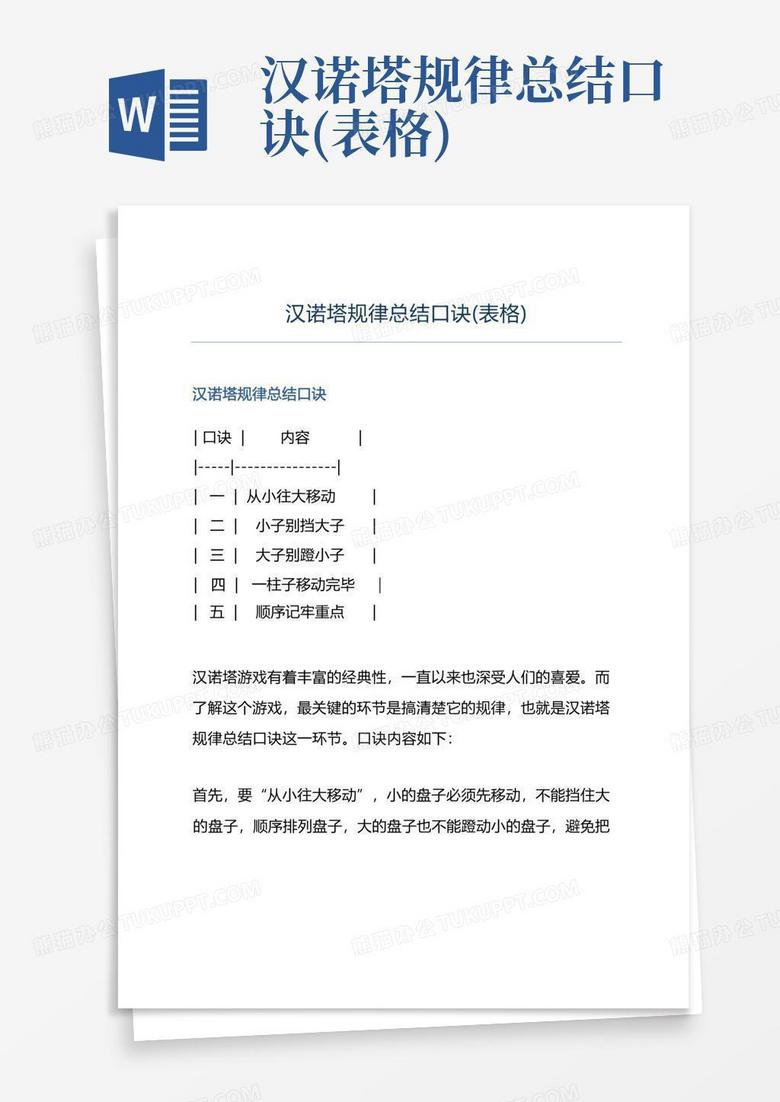 汉诺塔规律总结口诀 表格 Word模板下载 编号lpgemgao 熊猫办公