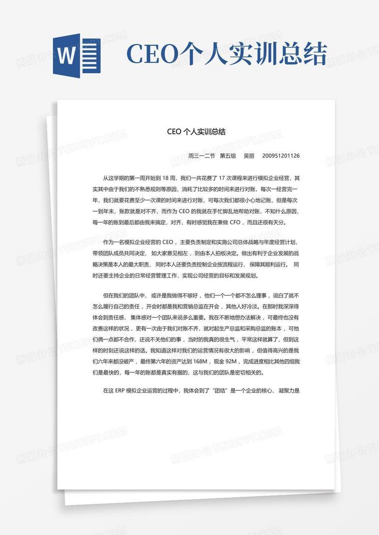 ceo个人实训总结Word模板下载 编号qoaegoar 熊猫办公