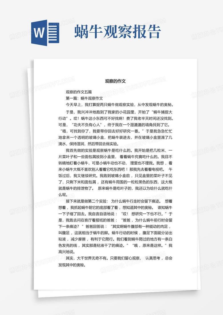 观察的作文五篇Word模板下载 编号qzajdkba 熊猫办公