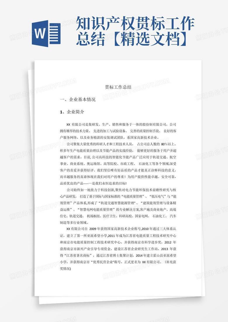 知识产权贯标工作总结精选文档Word模板下载 编号laeyvyob 熊猫办公