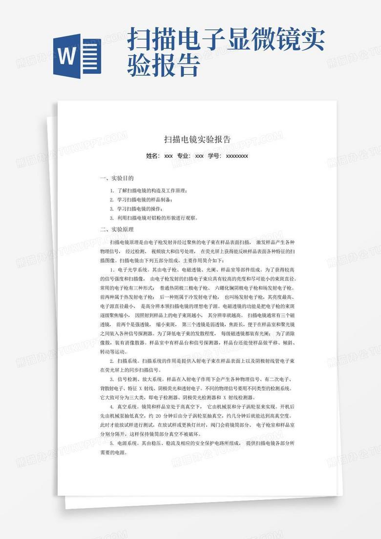 扫描电镜实验报告Word模板下载 编号qzavbmbx 熊猫办公
