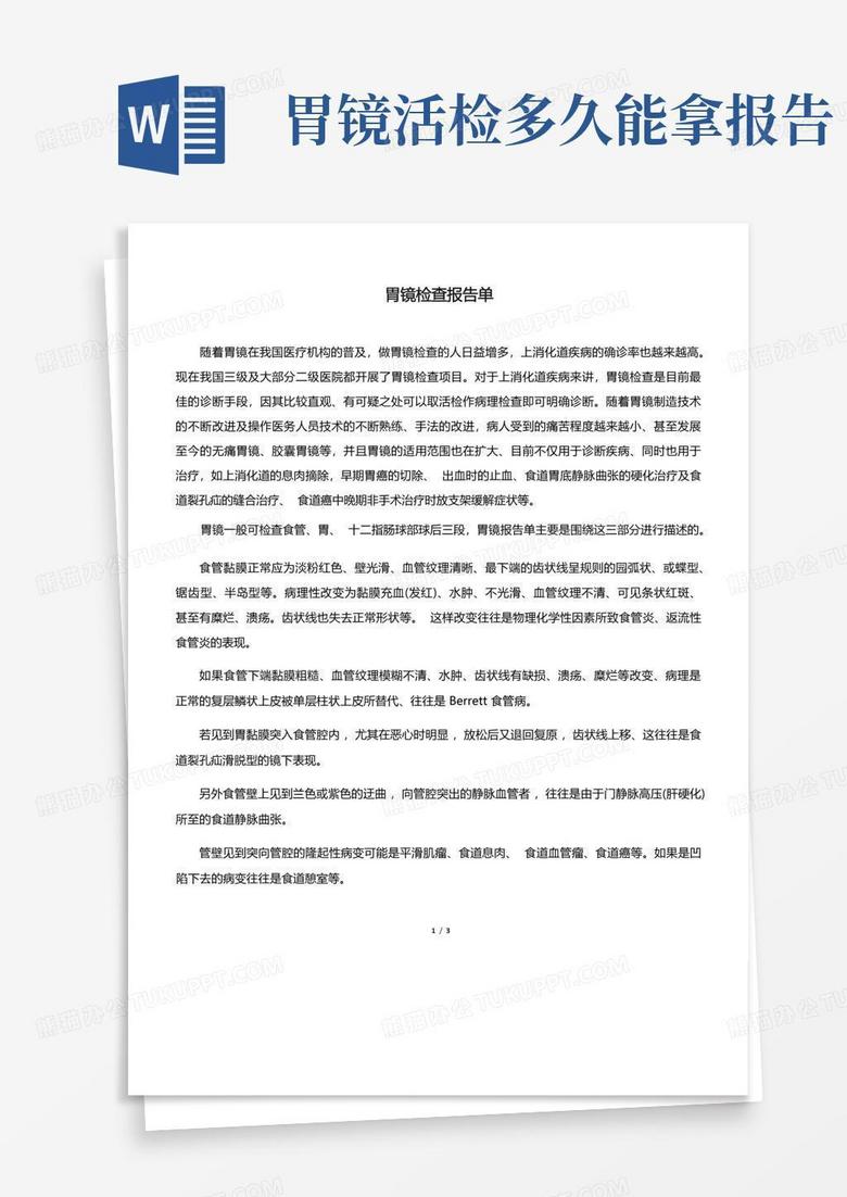胃镜检查报告单Word模板下载 编号lxpvdean 熊猫办公