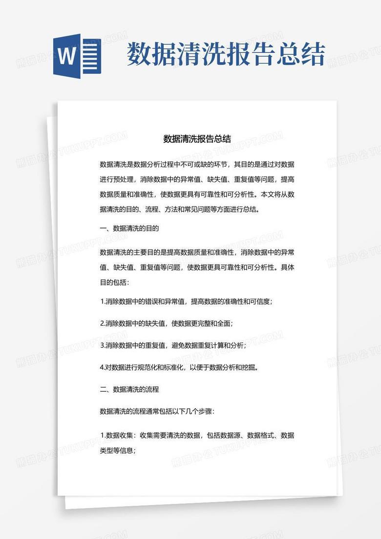 数据清洗报告总结Word模板下载 编号loawrbkj 熊猫办公