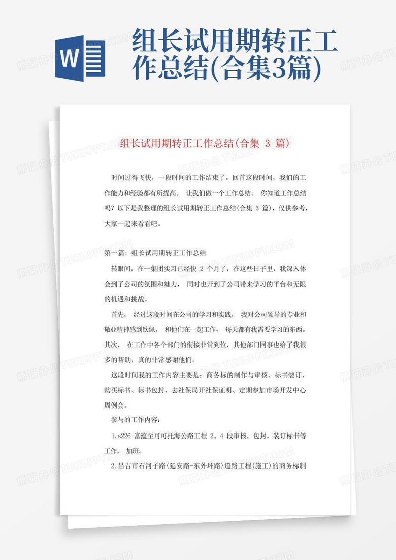 组长试用期转正工作总结 合集3篇 Word模板下载 编号loawgeyp 熊猫办公