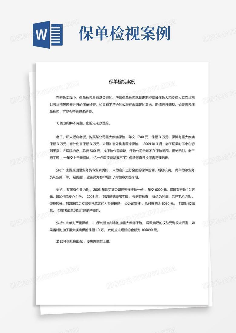 保单检视案例Word模板下载 编号qenaaxya 熊猫办公
