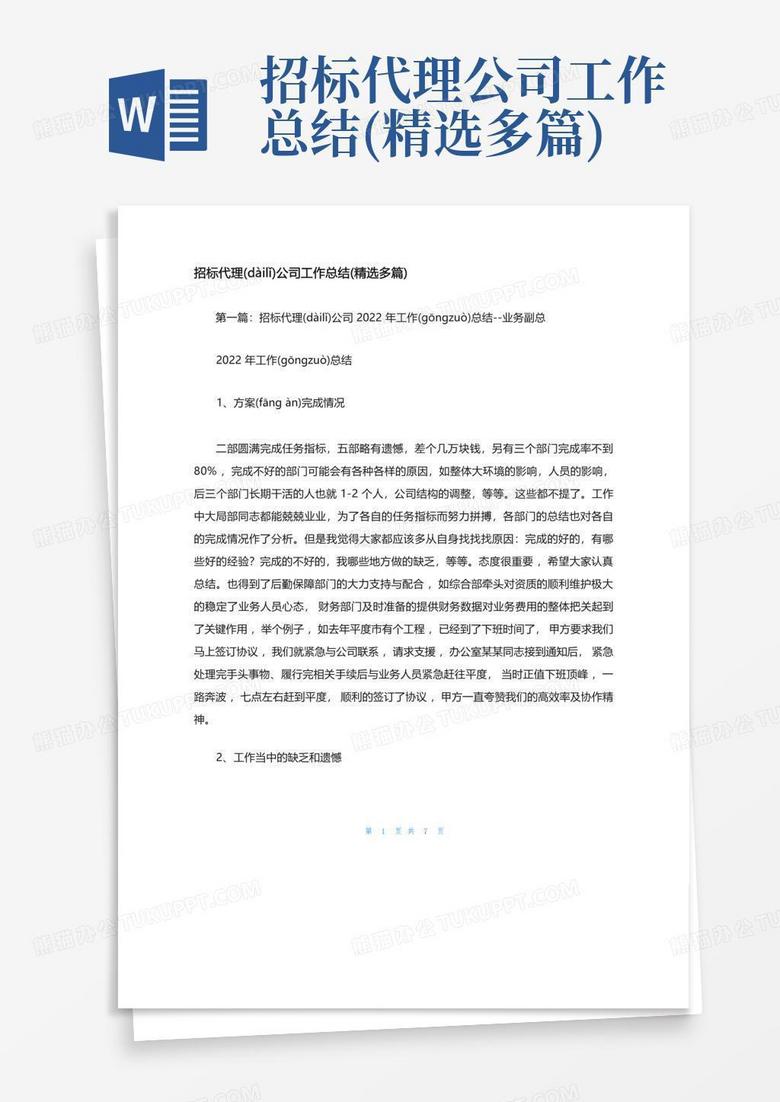 招标代理公司工作总结 精选多篇 Word模板下载 编号lzaxrxdg 熊猫办公