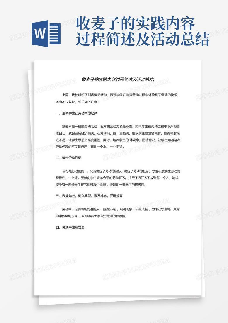 收麦子的实践内容过程简述及活动总结Word模板下载 编号qxpjkxkg 熊猫办公