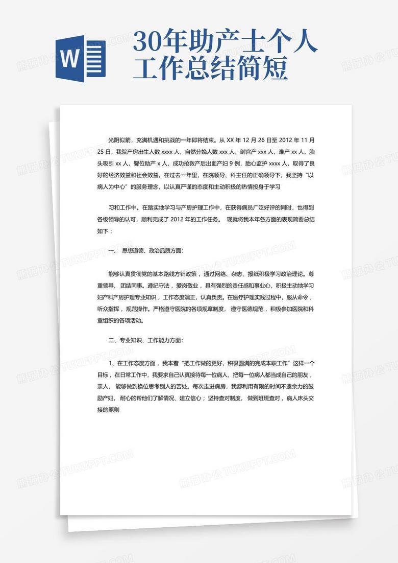 30年助产士个人工作总结简短Word模板下载 编号lxpjknvo 熊猫办公
