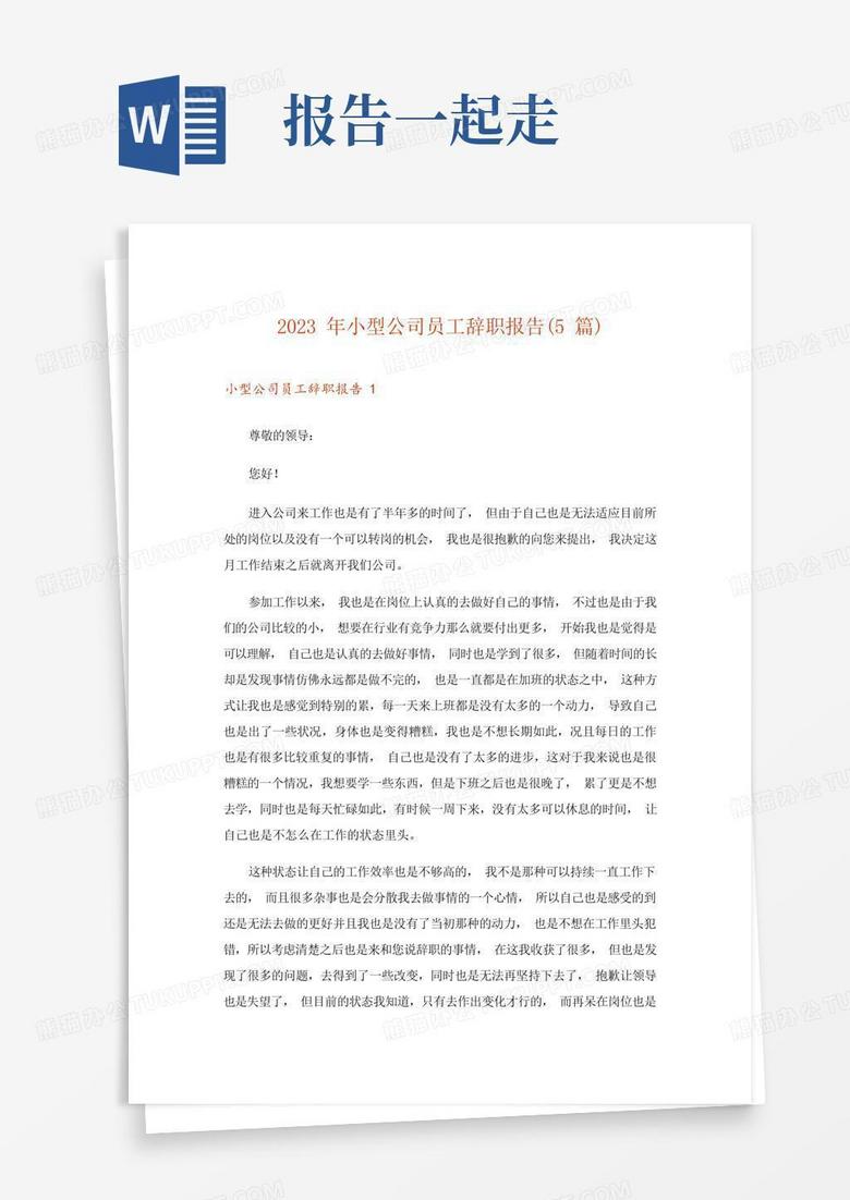 2023年小型公司员工辞职报告 5篇 Word模板下载 编号lyargpdo 熊猫办公