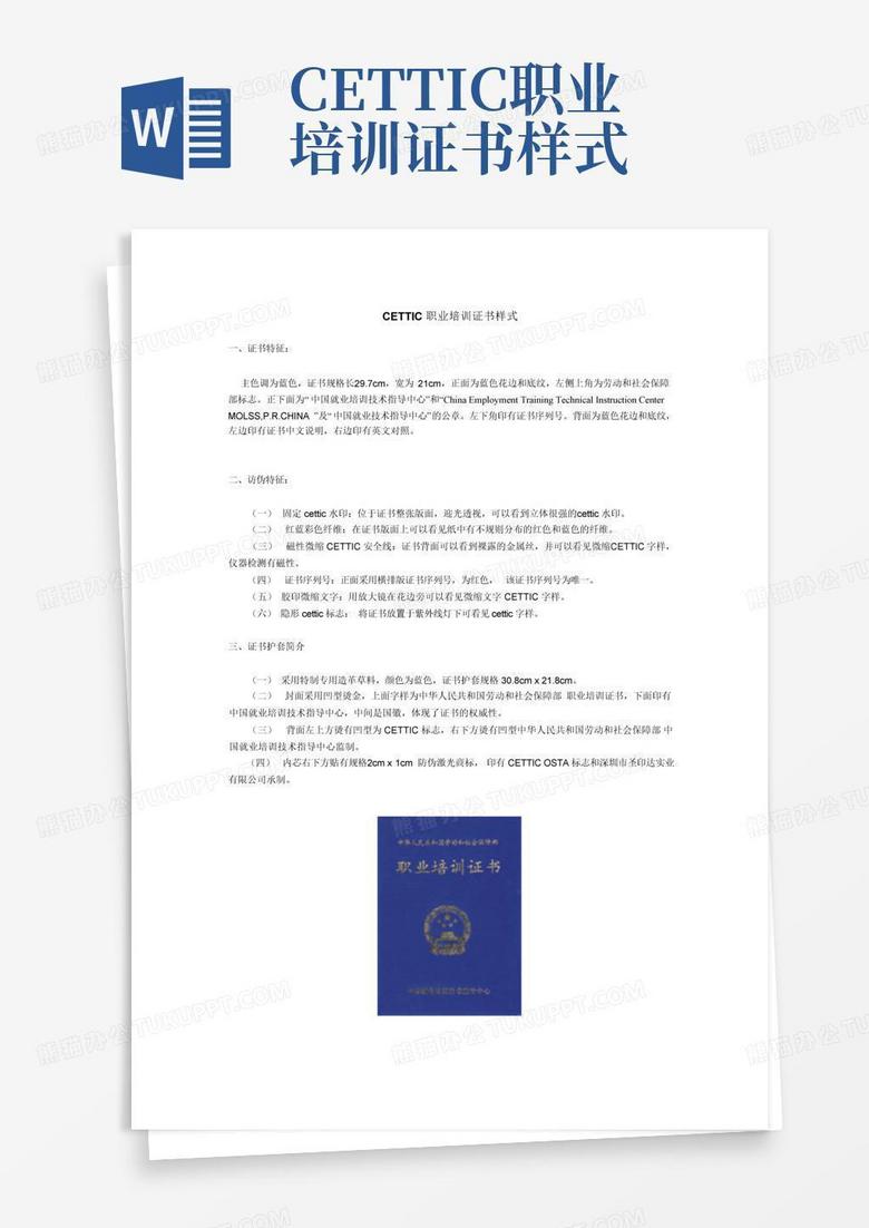 cettic职业培训证书样式Word模板下载 编号lwwxdyxw 熊猫办公