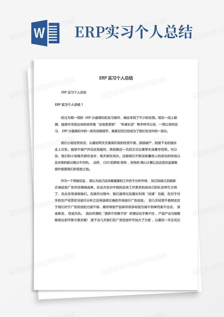 erp实习个人总结Word模板下载 编号qpgnrroo 熊猫办公