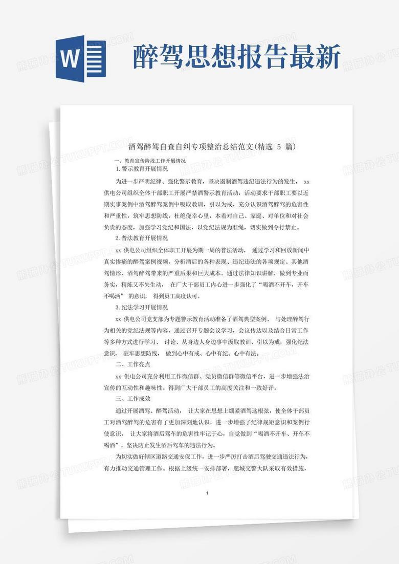 最新酒驾醉驾自查自纠专项整治总结Word模板下载 编号lrrovjaa 熊猫办公