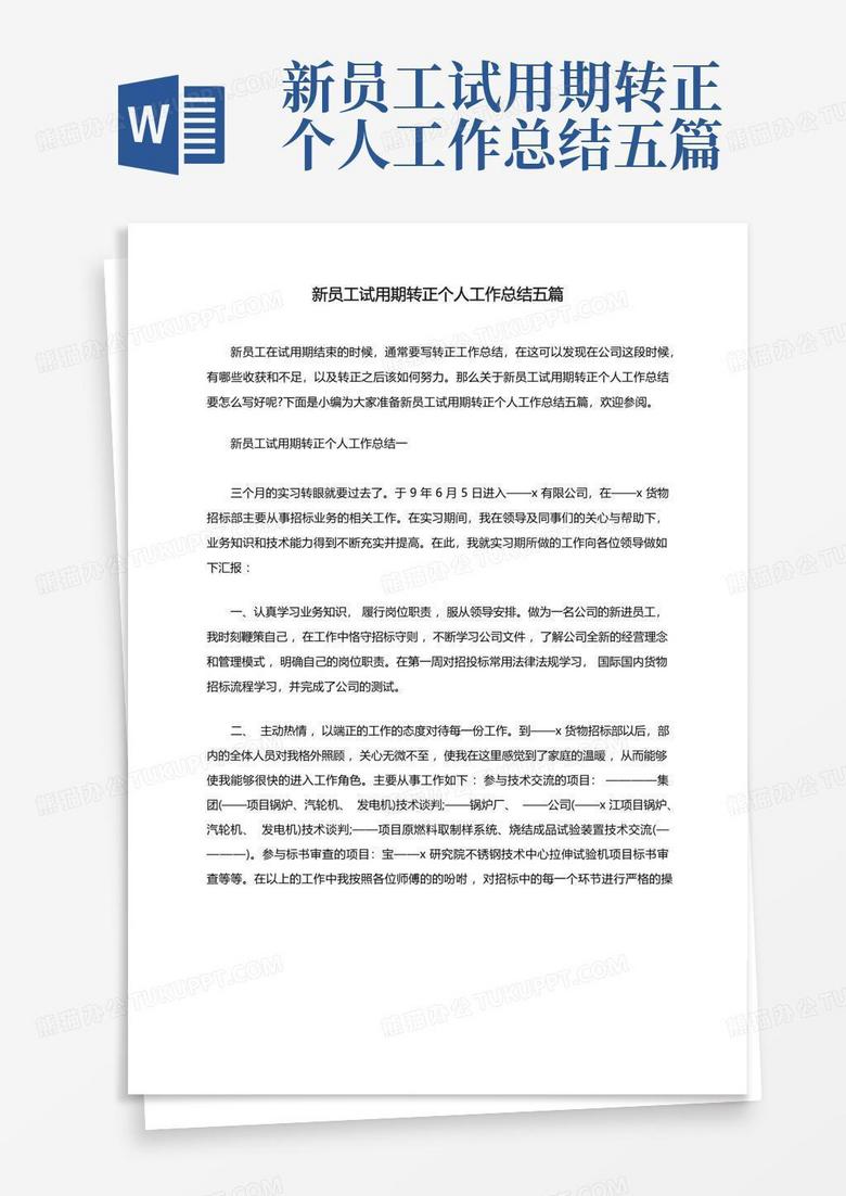 新员工试用期转正个人工作总结五篇Word模板下载 编号qkbgwneo 熊猫办公