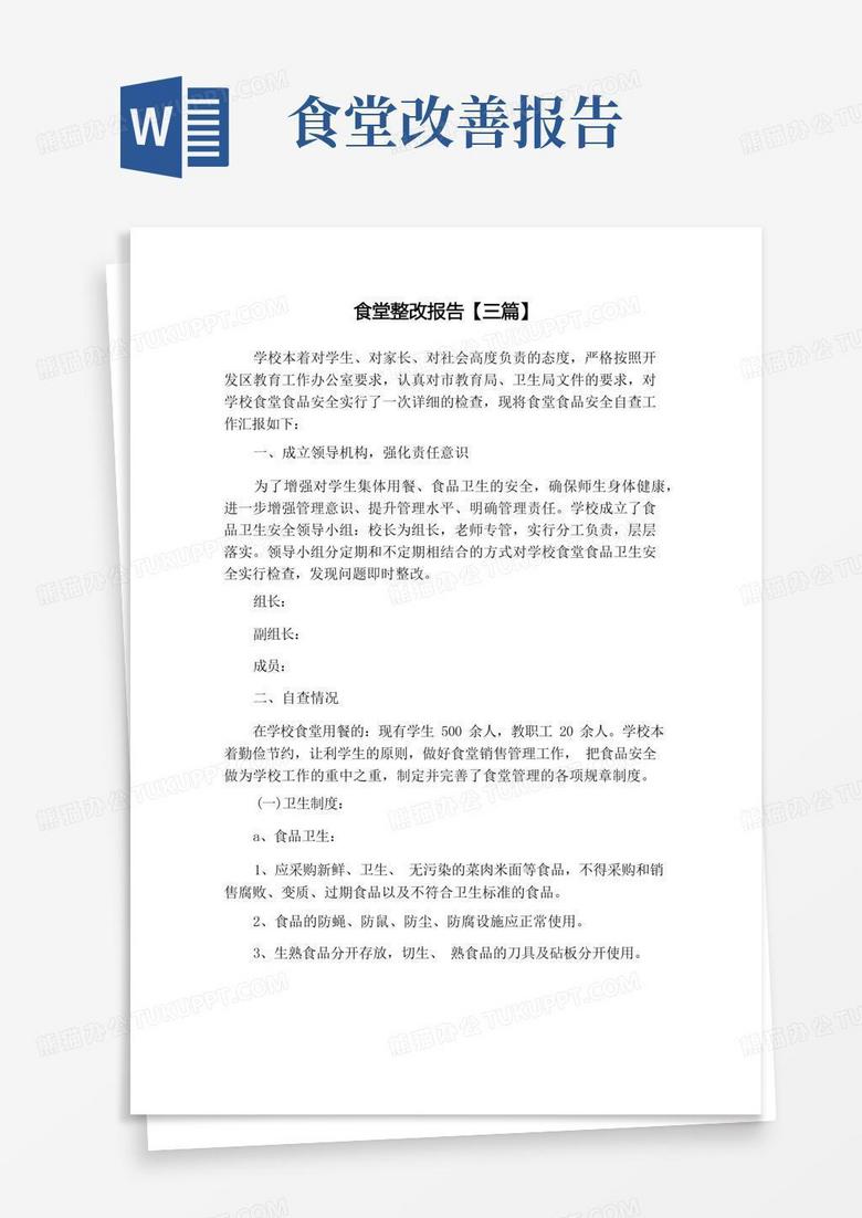 食堂整改报告三篇Word模板下载 编号lxpedmwn 熊猫办公