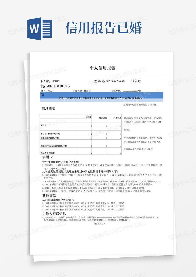个人征信报告2017格式Word模板下载 编号lbkvpwxa 熊猫办公