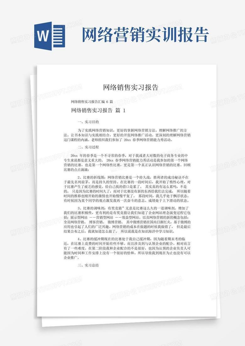 网络销售实习报告Word模板下载 编号lakvdwya 熊猫办公