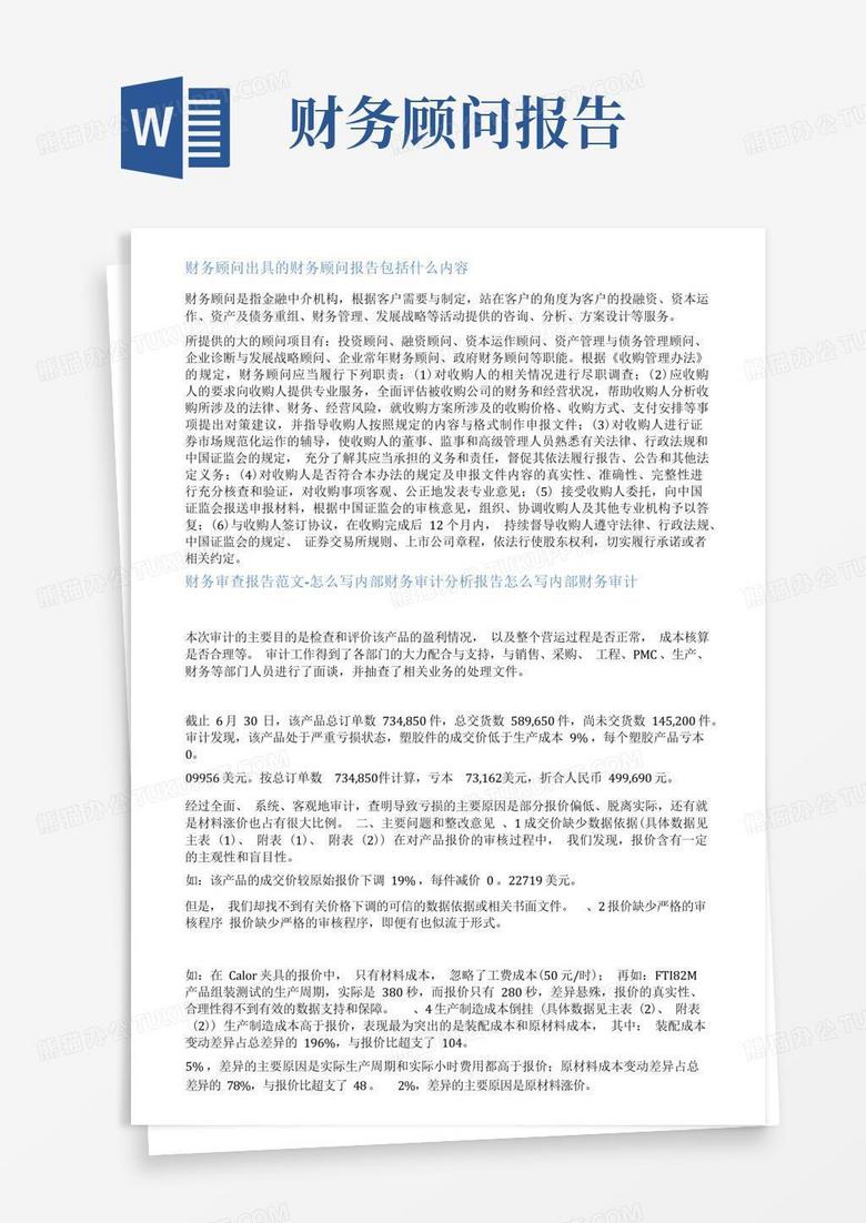 财务顾问报告范文Word模板下载 编号qbkvmwrv 熊猫办公