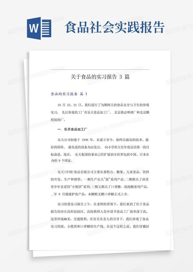 关于食品的实习报告3篇Word模板下载 编号qrprngap 熊猫办公