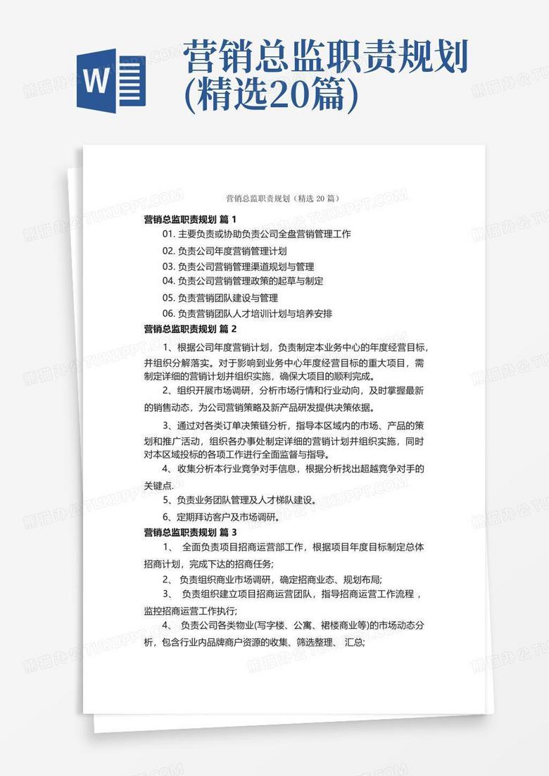 营销总监职责规划 精选20篇 Word模板下载 编号qakemkwa 熊猫办公