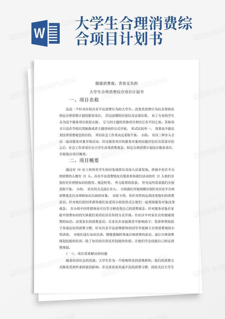 大学生合理消费综合项目计划书Word模板下载 编号qnzrymmr 熊猫办公