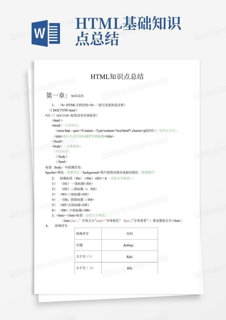 html基础知识点总结Word模板下载 编号lbkgemwv 熊猫办公