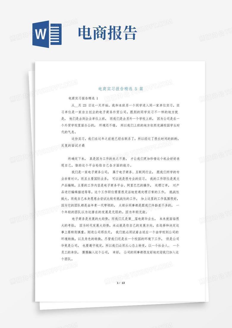 电商实习报告精选5篇Word模板下载 编号lydjpbdp 熊猫办公