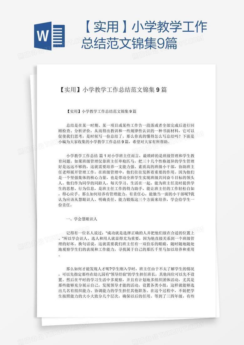 实用小学教学工作总结范文锦集9篇Word模板下载 熊猫办公