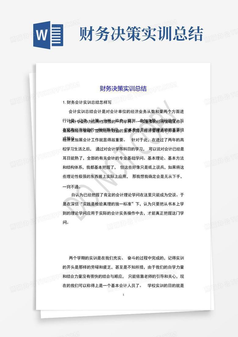 财务决策实训总结Word模板下载 编号lppegeya 熊猫办公