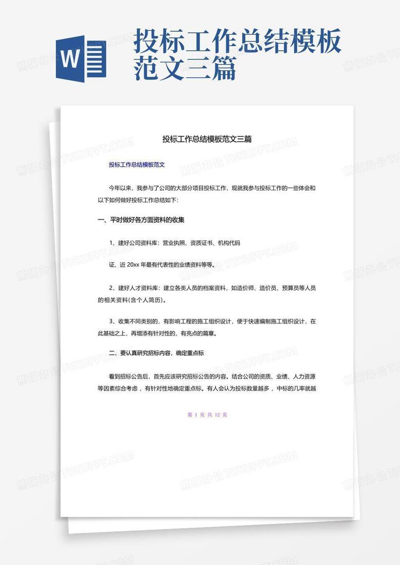 投标工作总结范文三篇Word模板下载 编号lbkpgvrx 熊猫办公