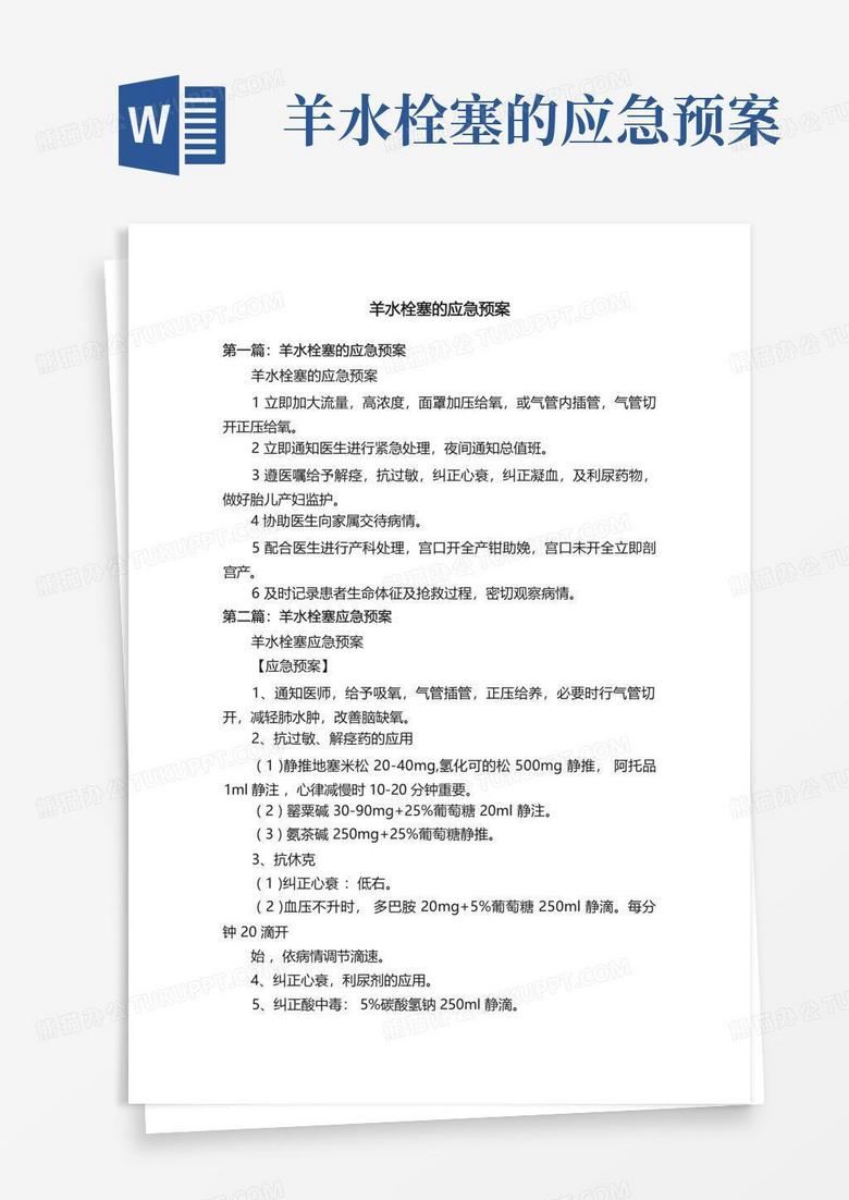 羊水栓塞的应急预案Word模板下载 编号qegrvjjm 熊猫办公