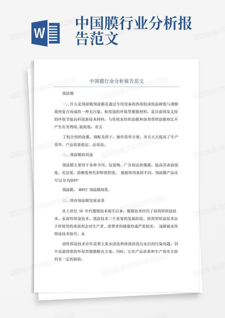 中国膜行业分析报告范文Word模板下载 编号qkjjgkva 熊猫办公
