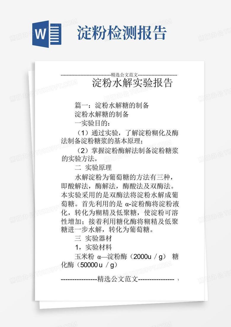 淀粉水解实验报告Word模板下载 编号lbkgyamo 熊猫办公