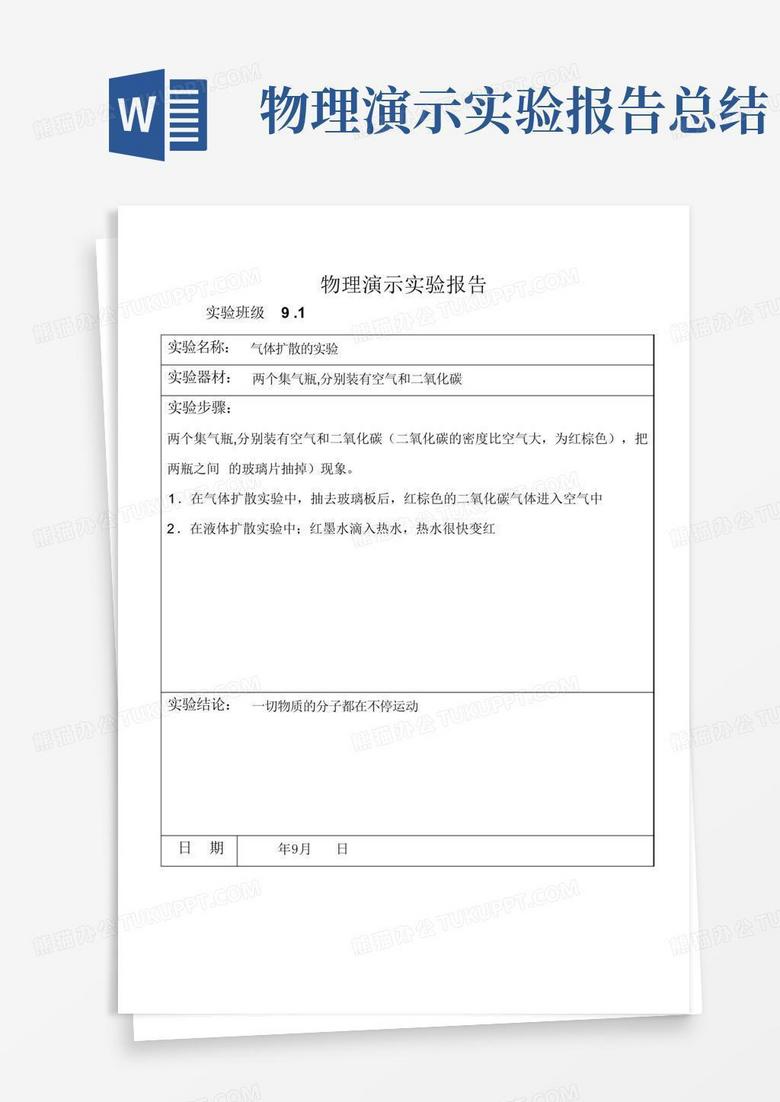 物理演示实验报告Word模板下载 编号lvmmzvvx 熊猫办公