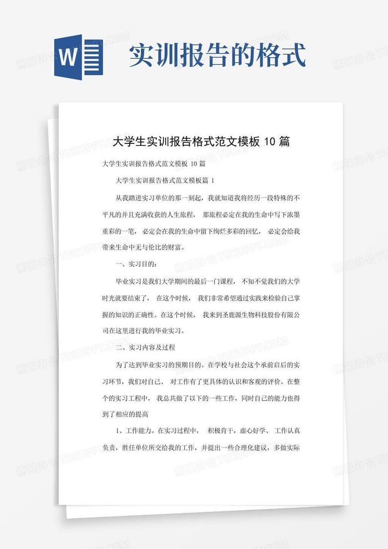 大学生实训报告格式范文10篇Word模板下载 编号qegjezxz 熊猫办公