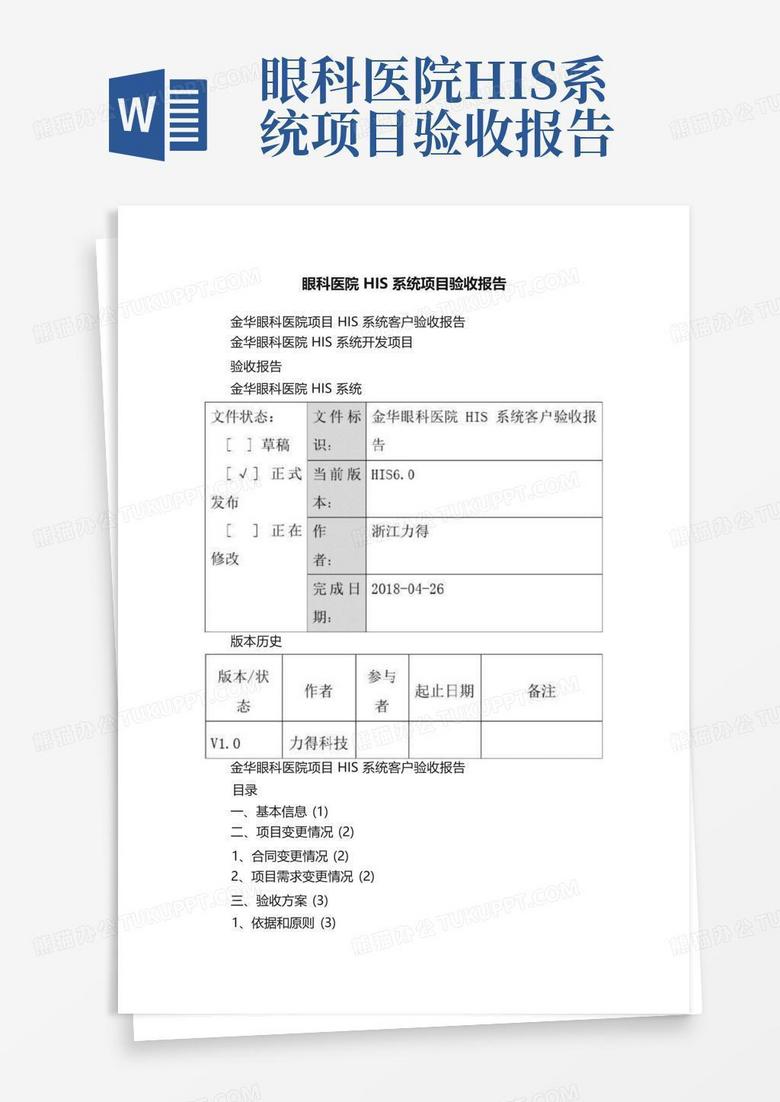眼科医院his系统项目验收报告Word模板下载 编号qodzxmaj 熊猫办公