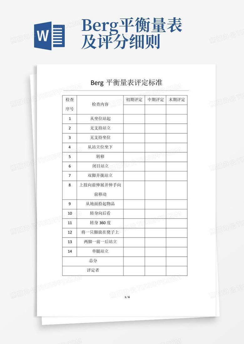 berg平衡量表及评分细则Word模板下载 编号lmommxnj 熊猫办公