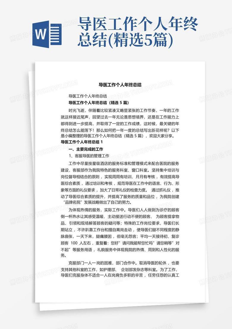 导医工作个人年终总结 精选5篇 Word模板下载 编号ldgmkmpx 熊猫办公