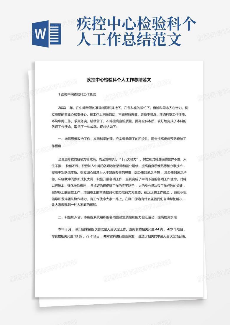 疾控中心检验科个人工作总结范文Word模板下载 编号lwojoprx 熊猫办公