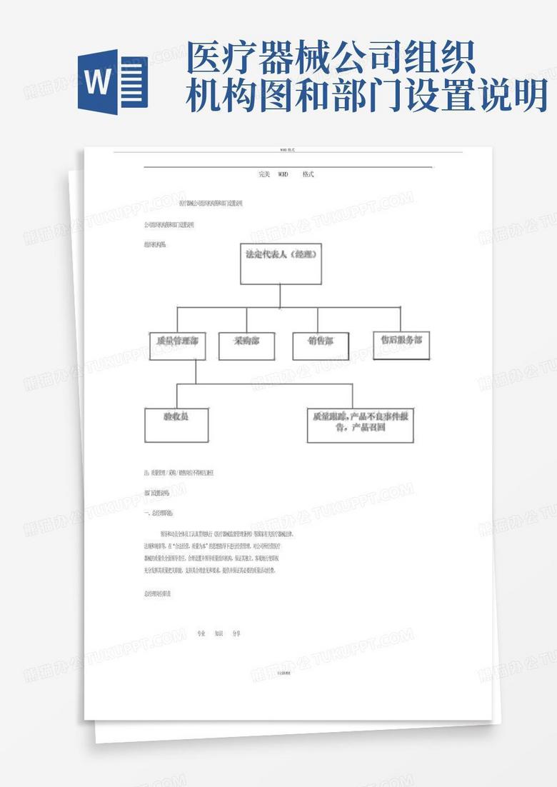 医疗器械公司组织机构图和部门设置说明Word模板下载 编号qzrvpebd 熊猫办公