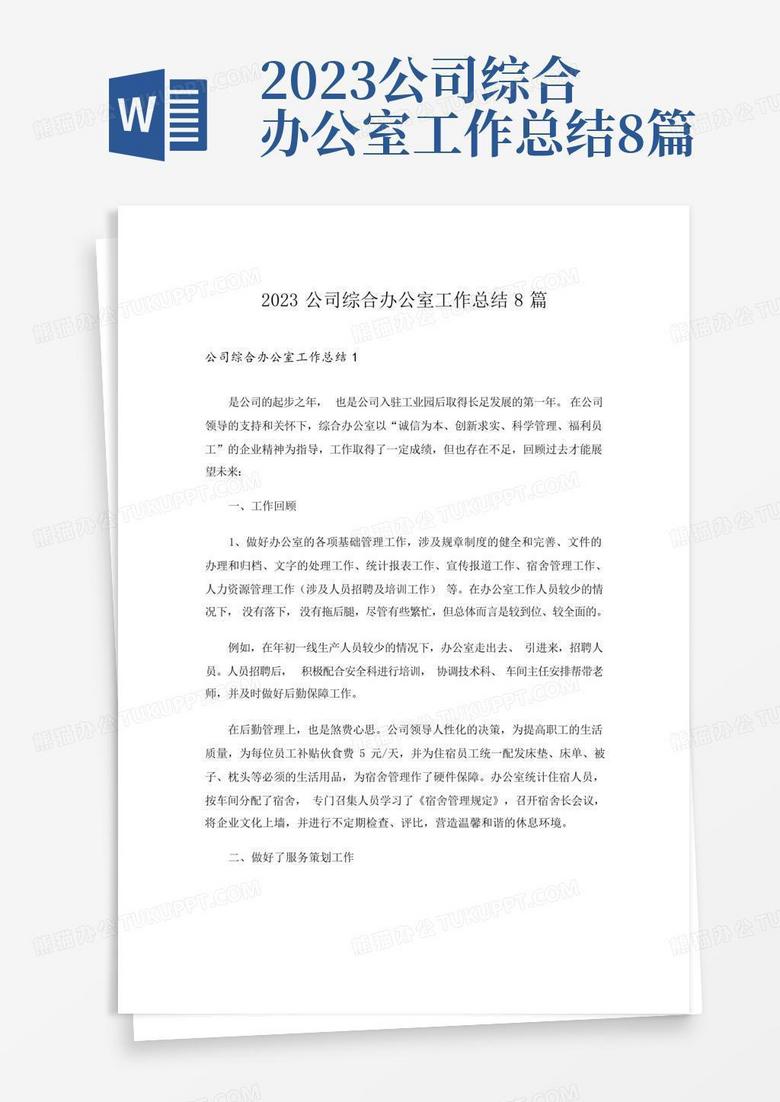 2023公司综合办公室工作总结8篇Word模板下载 编号lakaxmyk 熊猫办公