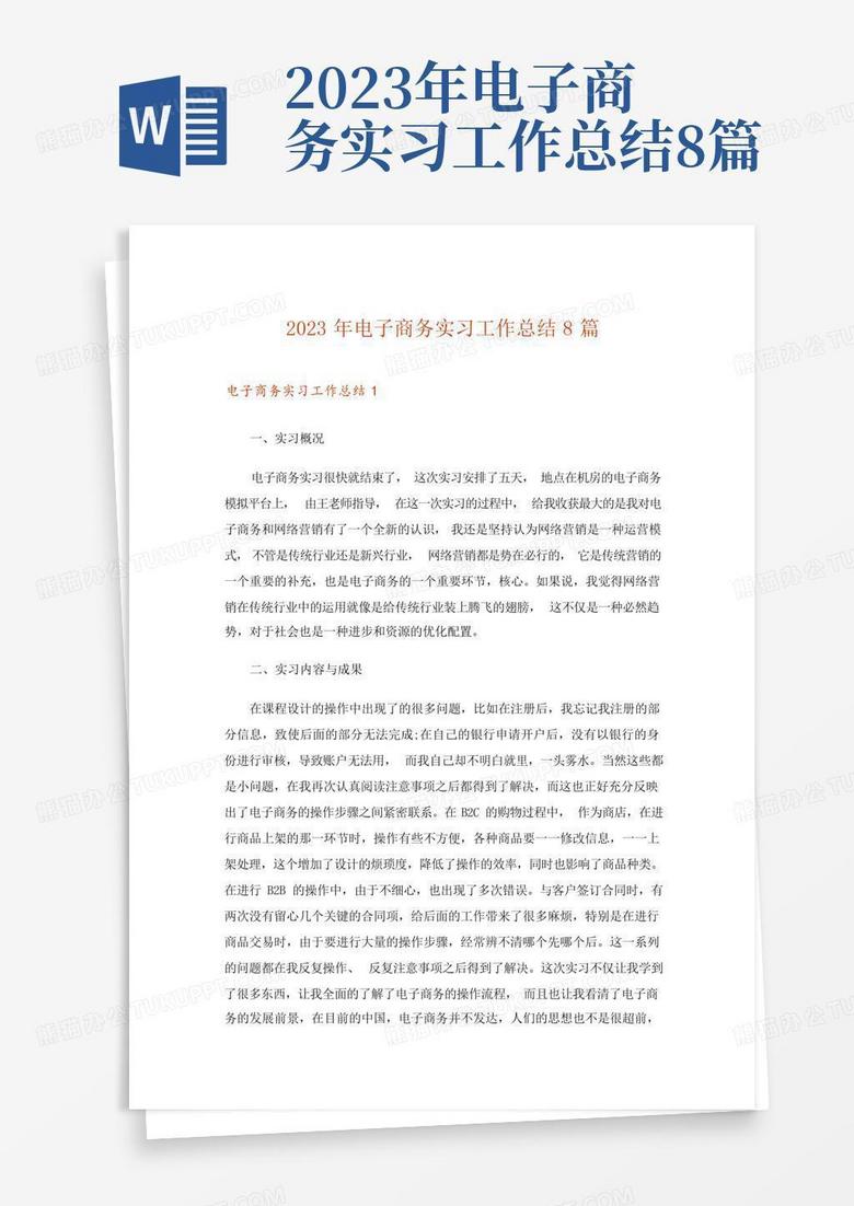 2023年电子商务实习工作总结8篇Word模板下载 编号qmozewdm 熊猫办公
